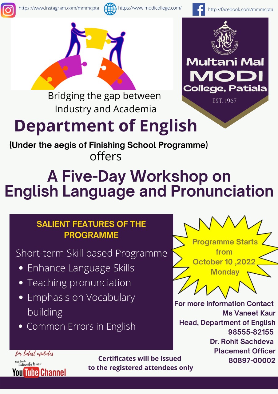 » A Five-Day workshop on ‘English Language and Pronunciation’